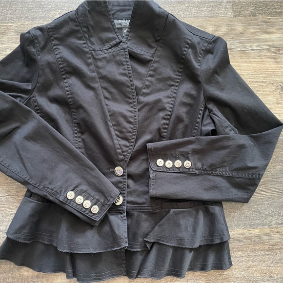 Jackets & Coats | Katherine Black Ruffled Blazer With Button Cuffs ...